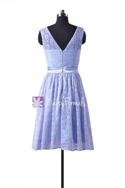 Short Periwinkle Lace Party Dress Vintage Lace Formal Dress Sleeveless ...